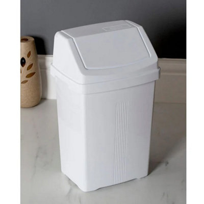 1 X ICE WHITE 8L EASY CLEAN PLASTIC RUBBISH WASTE SWING BIN FOR HOME ...