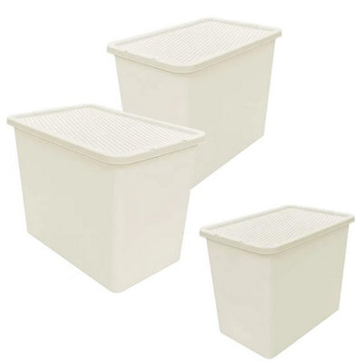 1 x Large Cream Stackable 80 Litre Plastic Rattan Storage Container ...