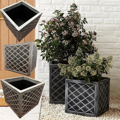 1 x Lazio Square 38cm Pewter Grey Plastic Garden Flower Plant Pot For ...