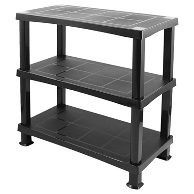 1 x Multipurpose 3 Tier Black Plastic Racking Shelving Unit For Home ...