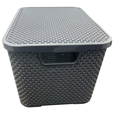 1 x Nature Inspired Grey Home & Office Rattan Effect Storage Basket ...