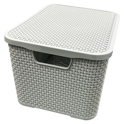 1 x Nature Inspired Light Grey Home & Office Rattan Effect Storage ...