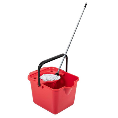 1 x Red 12L Cotton Mop Bucket Set Complete With Pouring Lip Ideal For ...