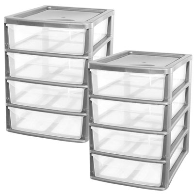 1 x Silver A4 Plastic 4 Drawer Storage Tower Unit Desktop Cabinet For ...