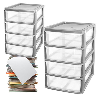 1 x Silver A4 Plastic 4 Drawer Storage Tower Unit Desktop Cabinet For ...
