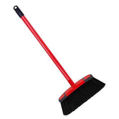 1 x Soft Bristle Red Long Handled Broom Great For Sweeping Up Hard ...