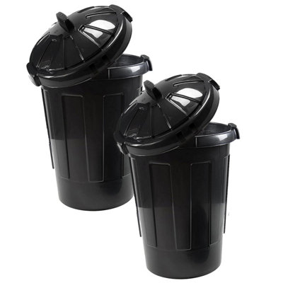 1 x XL 80 Litre Black Plastic Home Garden Waste Trash Storage Bin With Lid
