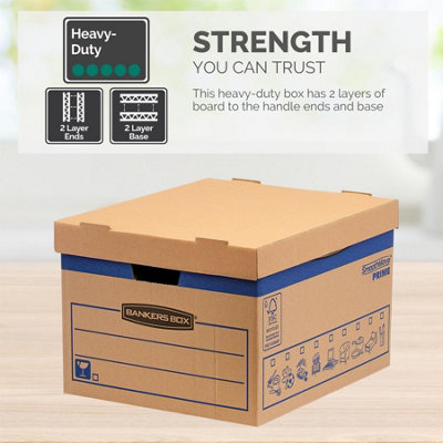 10 BANKERS BOX Cardboard Moving Boxes 37L Heavy Duty Double Wall Boxes ...