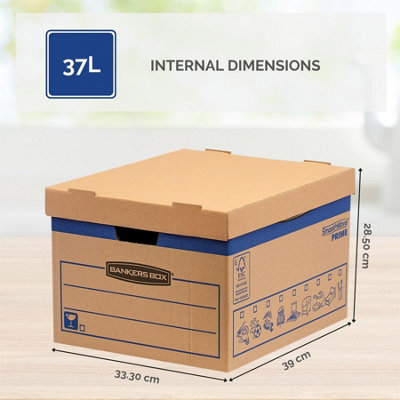10 BANKERS BOX Cardboard Moving Boxes 37L Heavy Duty Double Wall Boxes ...