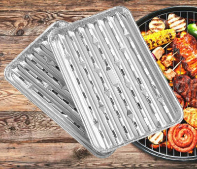 10 BBQ Foil Grill Trays Disposable Aluminium Cooking Serving Trays