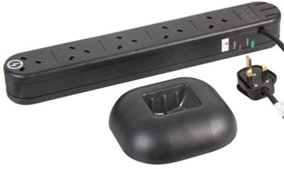 10 Gang Surge Protected Extension Tower, 2m Mains Power Lead, Black