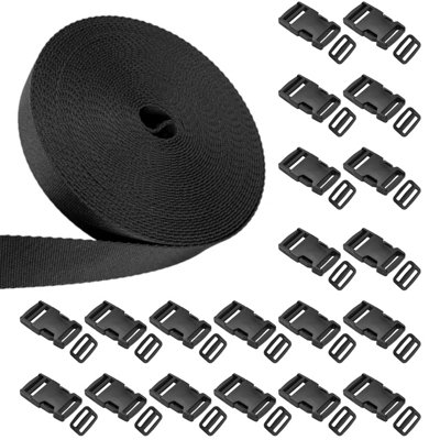 10 m / 11 yd Heavy-Duty Webbing Strap, 20 Sets Side Release Buckles and ...