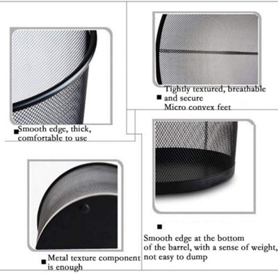 10'' Metal Mesh Black Wire Bin Rubbish Paper Waste Home Office Bedroom ...