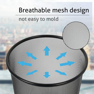 10'' Metal Mesh Black Wire Bin Rubbish Paper Waste Home Office Bedroom ...