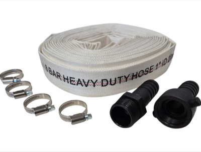 10 METERS - 1" LAY FLAT SET E WITH 4 HOSE CLIPS AND FEMALE THREAD ...