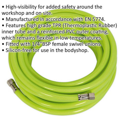 10 Metre High-Visibility Air Hose with 1/4 Inch BSP Unions and 8mm Bore ...