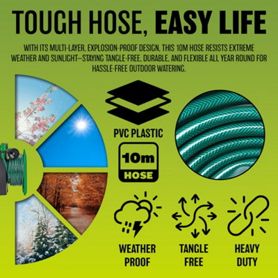 10 Metre Patio Hose Set Mini Garden Water Watering Hose Pipe Reel Spray ...