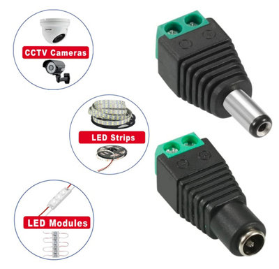 10 Pack 2.1 x 5.5mm 12V Male Female DC Power Connector, Screw Terminal ...