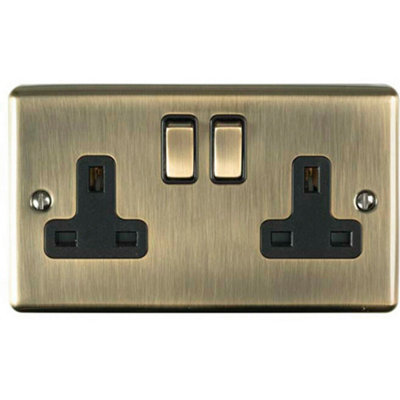 10 PACK 2 Gang Double UK Plug Socket ANTIQUE BRASS 13A Switched Power ...