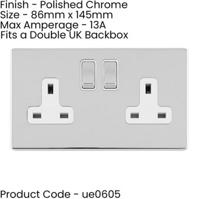 10 PACK 2 Gang DP 13A Switched UK Double Socket SCREWLESS POLISHED ...