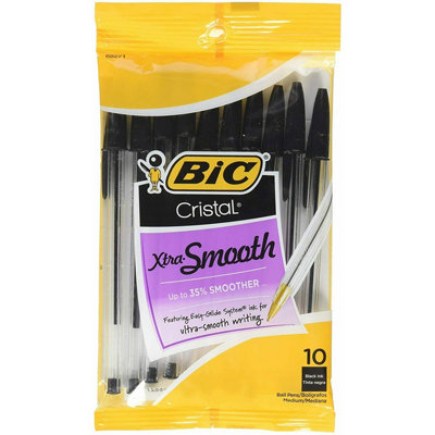 10 Pack Black Bic Cristal Extra Smooth Ballpoint Pens
