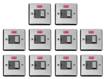 10 Pack Black Nickel 13A Neon Indicator Switched Fuses Fused Connection ...