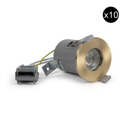 10 PACK - Brushed Brass GU10 Fire Rated Downlight - IP65 - SE Home