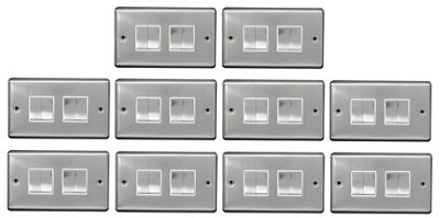 10 Pack Brushed Stainless Steel 10A 4 Gang 2 Way Light Switches Screwed ...