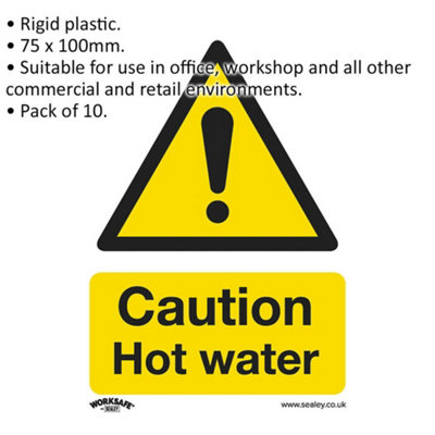 10-Pack Caution Hot Water Safety Signs - Rigid Plastic Warning Signs ...