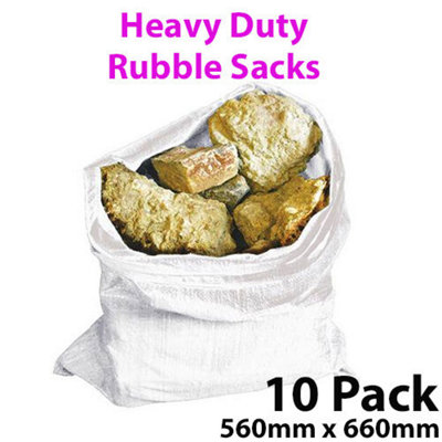 10 Pack Heavy Duty Builders Rubble Sacks 560mm x 660mm 70GSM Brick Sand ...