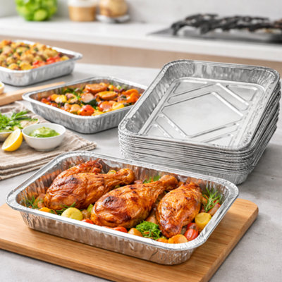 10 Pack Large Aluminium Foil Trays 32x22x3 cm Tin Foil Containers for ...