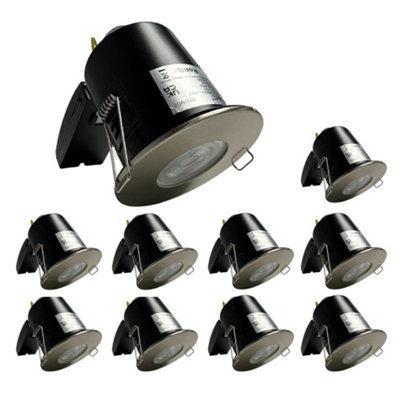 10 Pack - LED Satin Nickel Fire Rated Round Fixed IP20 Recessed ...