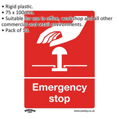10 Pack of Emergency Stop Health & Safety Signs - Durable Rigid Plastic ...