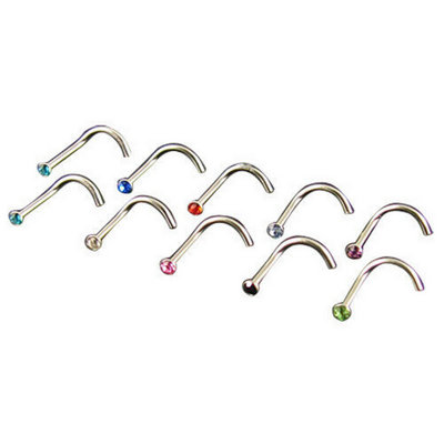 10 Pack Rhinestone Crystal Nose Screws Titanium Steel Nose Studs ...