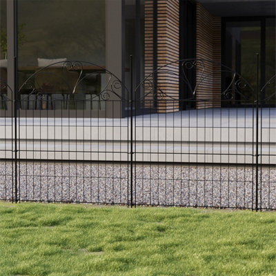 10-Panel Decorative Powder-coated Metal Garden Fence Set with Gate 70cm ...