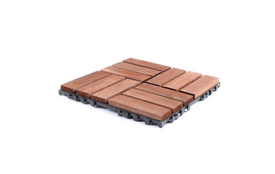 10 Pcs Interlocking Waved Design Decking Tiles - Brown | DIY at B&Q