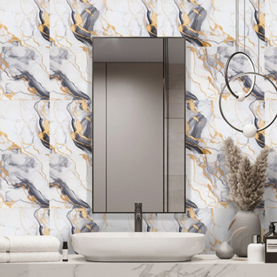 10 Pcs/Pack Marble Finish Wall Panels - Peel and Stick Waterproof ...