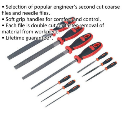 10 Piece Engineers & Needle File Set - Double Cut - Coarse - Soft Grip ...
