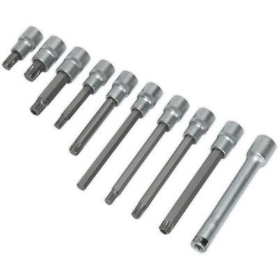 10 Piece Head Bolt Socket Bit Set - 1/2" Sq Drive - S2 Steel Male Bits ...