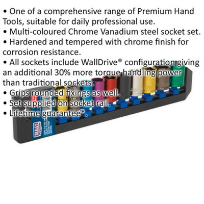 10-Piece Multi-Color Socket Set - 1/2-Inch Metric Drive for Enhanced Torque