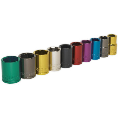 10-Piece Multi-Color Socket Set - 1/2-Inch Metric Drive for Enhanced Torque