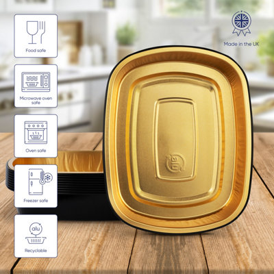 10 Pk Coppice Strong Gold & Black Aluminium Foil Trays for Baking, BBQ ...