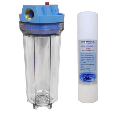 10" Standard Clear Water Filter Housing with 3/4" BSP Ports, PRV & 5 ...