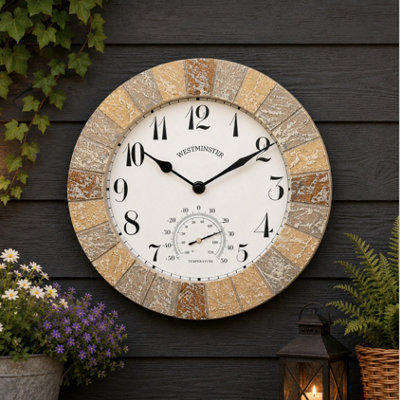 10'' Stonegate Wall Clock and Thermometer - Battery Operated