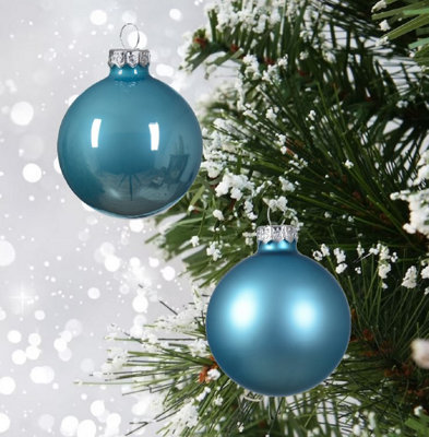 10 Sugar Blue Baubles Real Glass Christmas Tree Baubles Ornaments 6cm