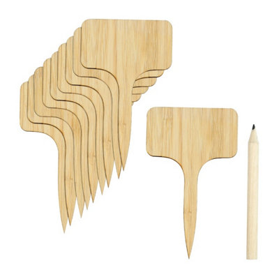 10 T-Type Wooden Bamboo Plant Labels With Pencil Garden Pot Markers 10cm