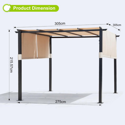 10' x 10' Flat Top Outdoor Pergola with Adjustable Canopy for Patio Use ...