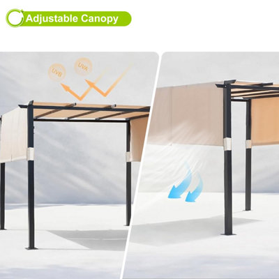 10' x 10' Flat Top Outdoor Pergola with Adjustable Canopy for Patio Use ...