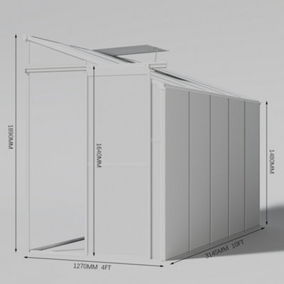 10 x 4 ft Lean To Polycarbonate Greenhouse with Sliding Door and Window