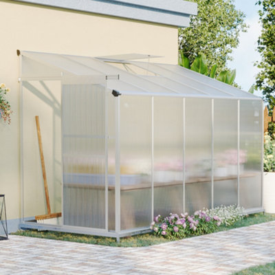 10 x 4 ft Lean To Polycarbonate Greenhouse with Window Opening and Base ...